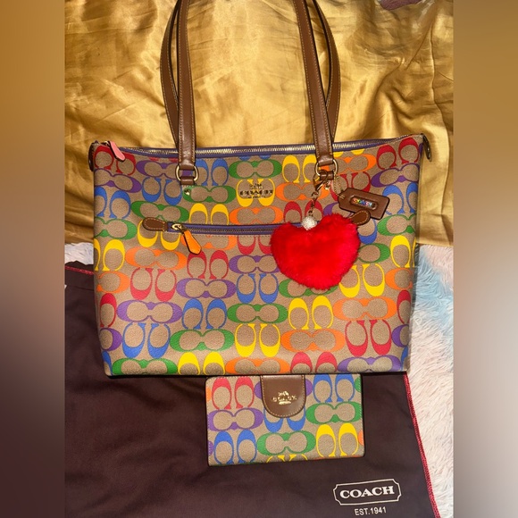 Coach | Bags | Coach Multicolor Signature Tote Bag And Wallet | Poshmark